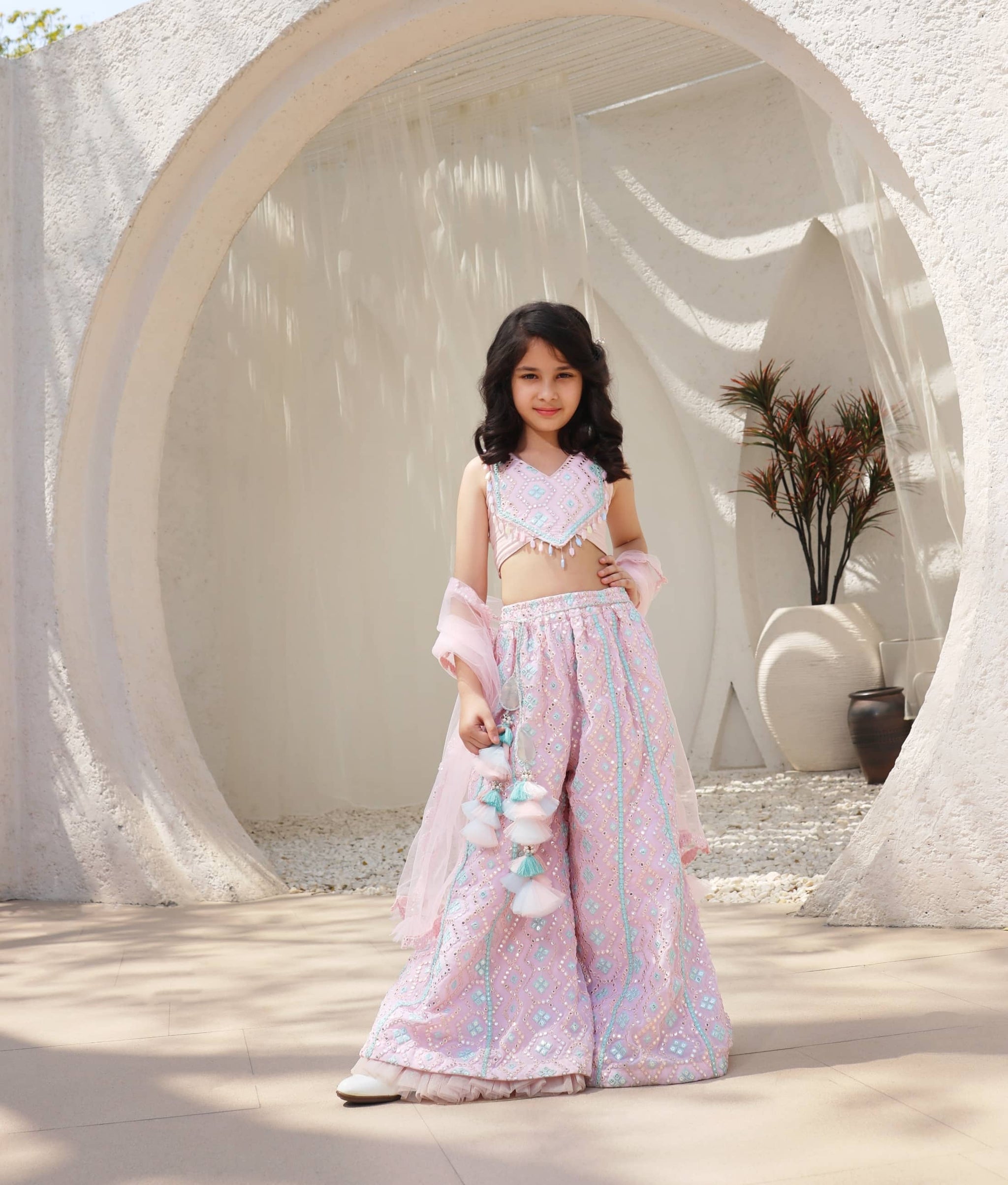 Fayon kids girls embroidered Top with Plazzo Pant (Baby Pink) – FayonKids